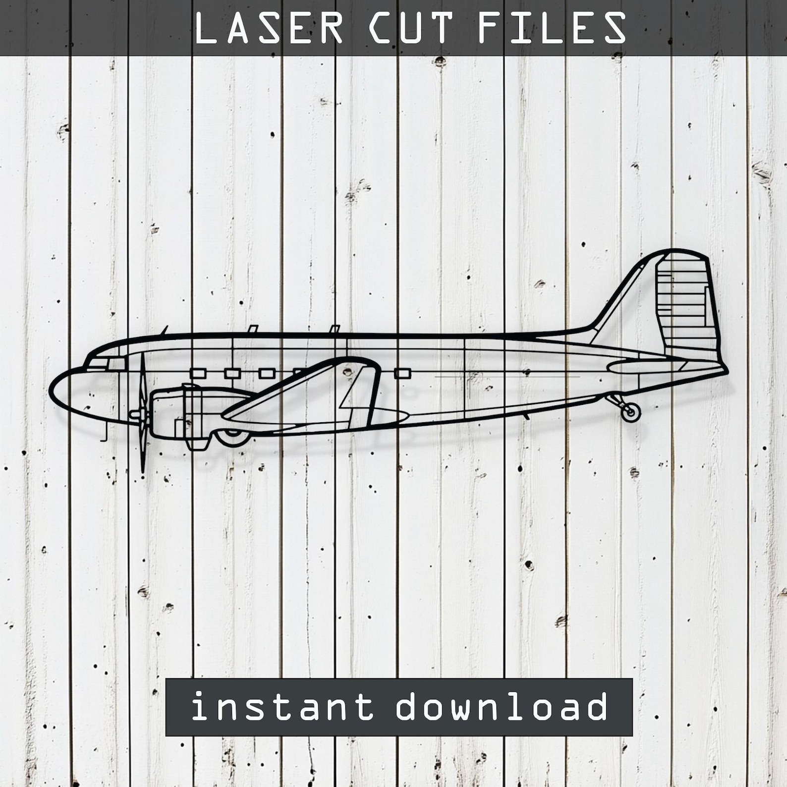 Douglas DC-3 Airplane Silhouette Laser Cut Vector Design SVG, DXF, Pdf ...