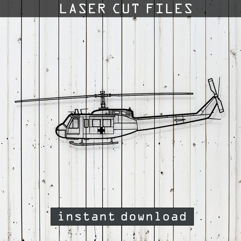 UH-1 Iroquois Huey 1970 Helicopter Silhouette Laser Cut Vector – SVG ...