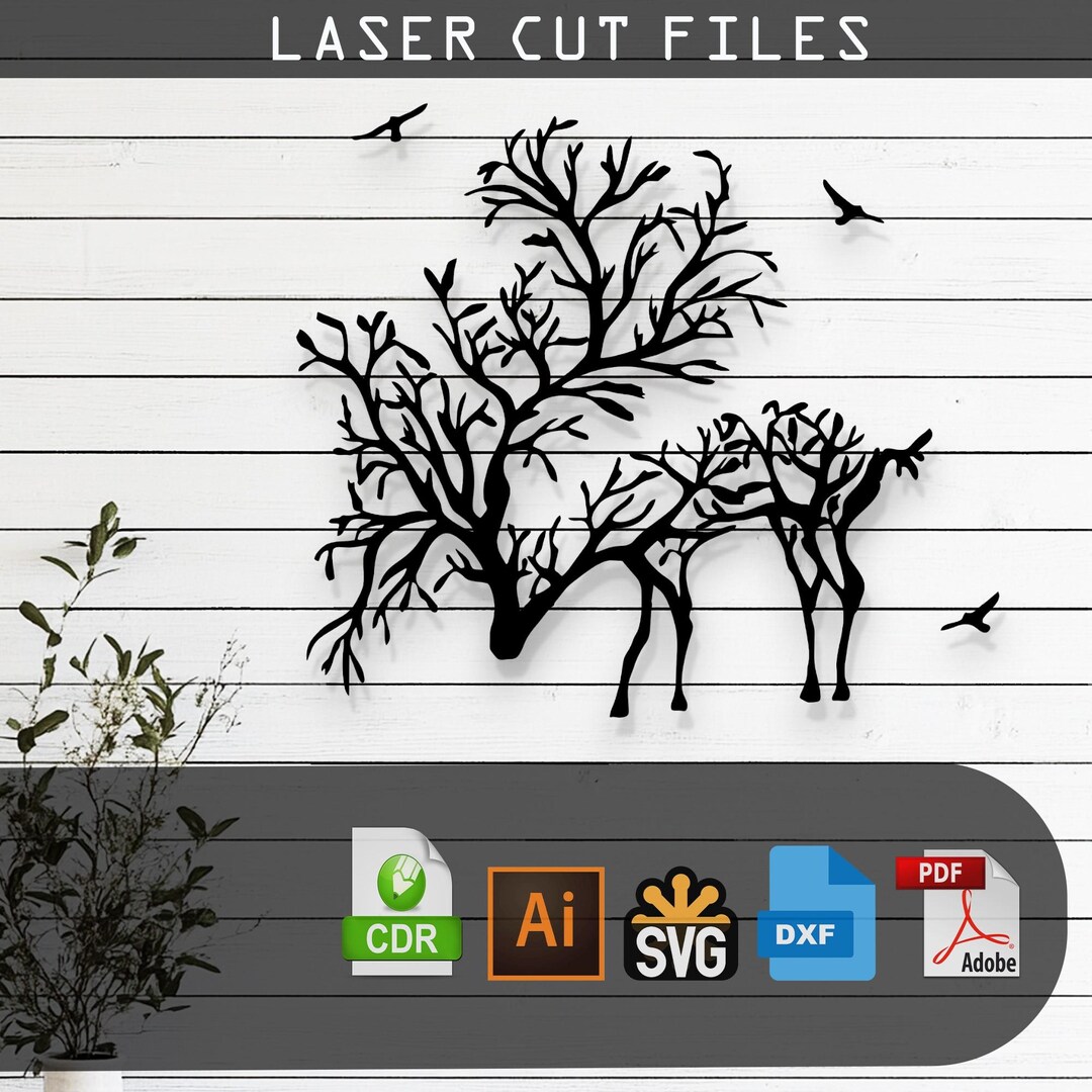 Tree Branch Deer Laser Cut Vector Design – SVG, DXF, Ai, Pdf Files for ...