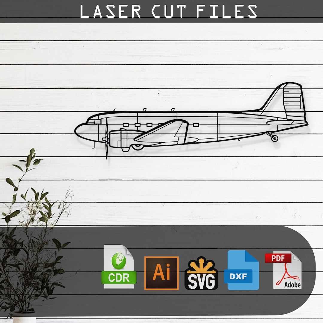 Douglas DC-3 Airplane Silhouette Laser Cut Vector Design SVG, DXF, Pdf ...