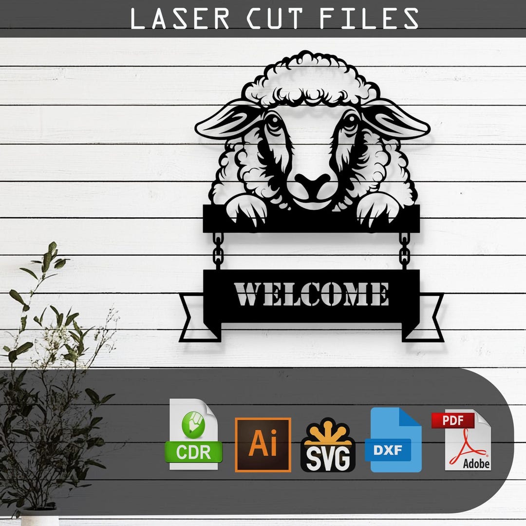 Farm Animal Sheep Welcome Sign Laser Cut Vector Design –SVG, DXF, Ai ...