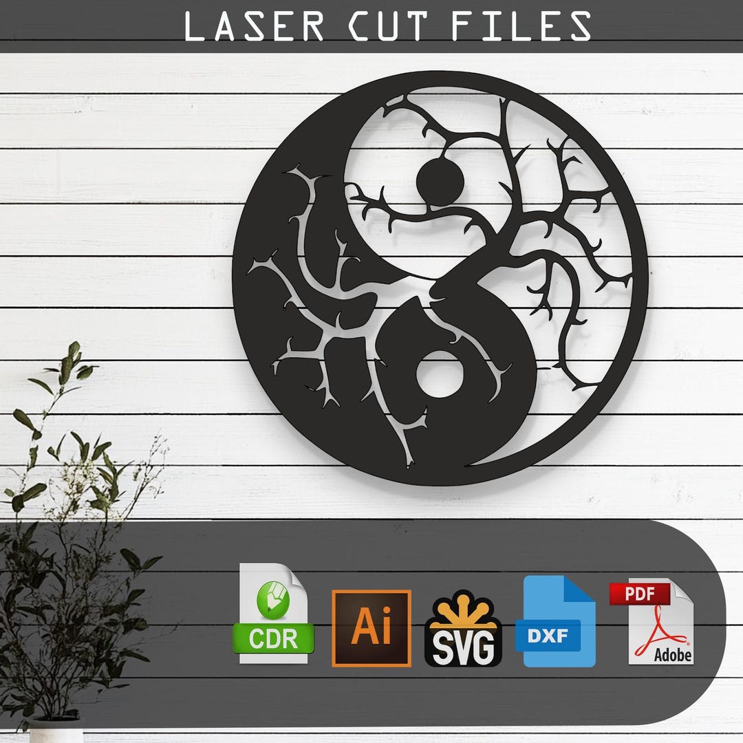 Tree Branch Ying Yang Laser Cut Vector Design –SVG, DXF, Pdf Files for ...