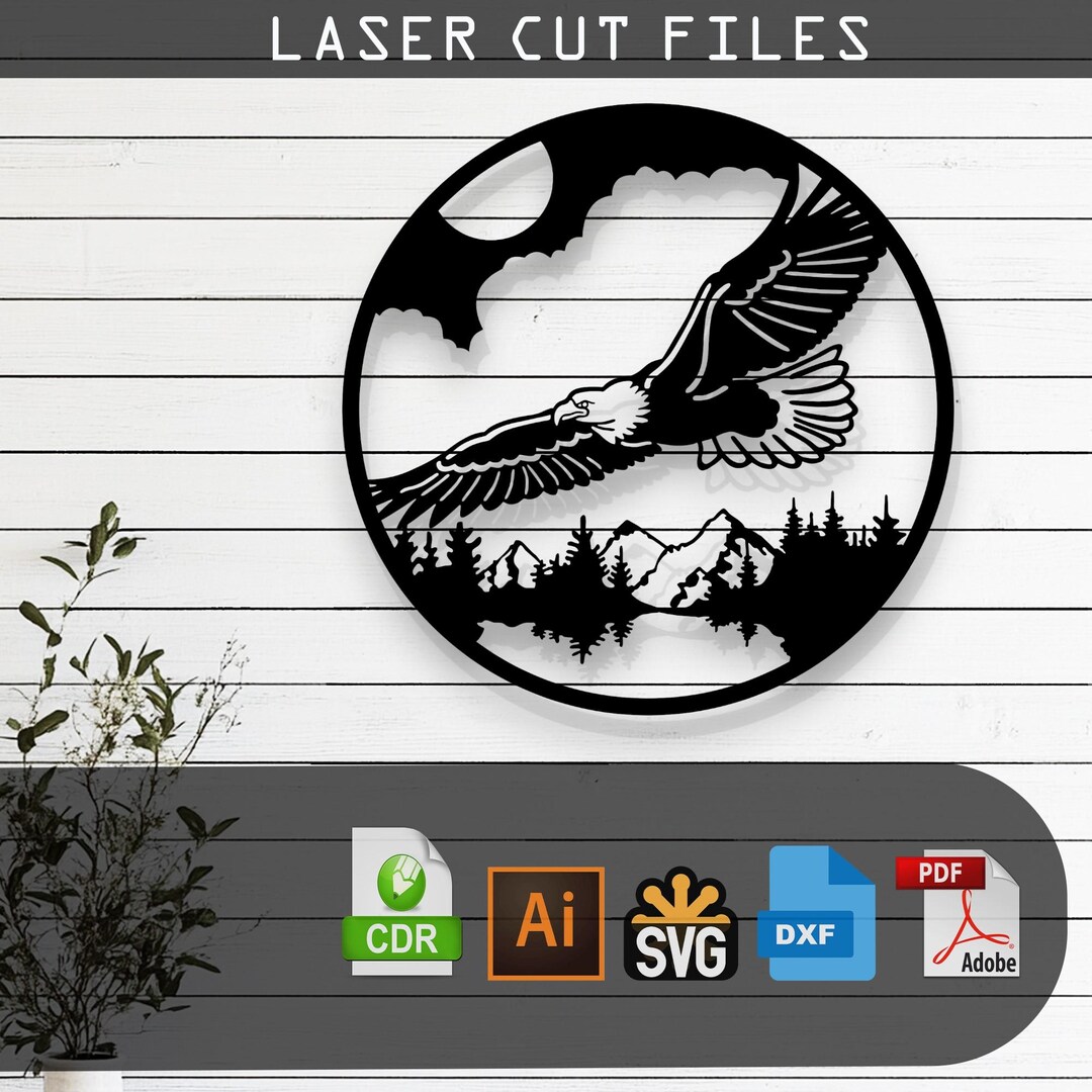 Eagle and Mountain Scenery Silhouette Laser Cut, Vector Files – SVG ...