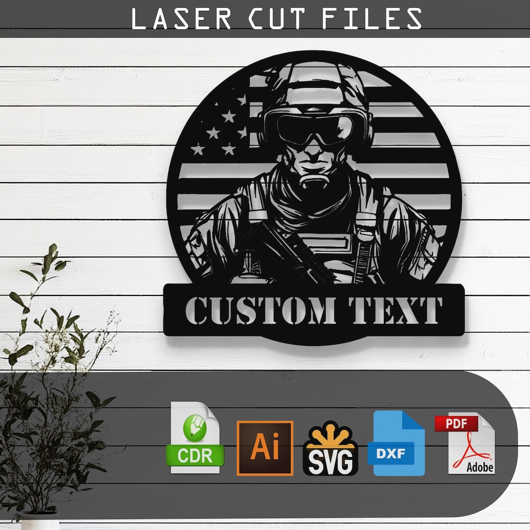 Custom US Soldier SVG, Military Name Sign, Veteran Laser Cut File, Army ...