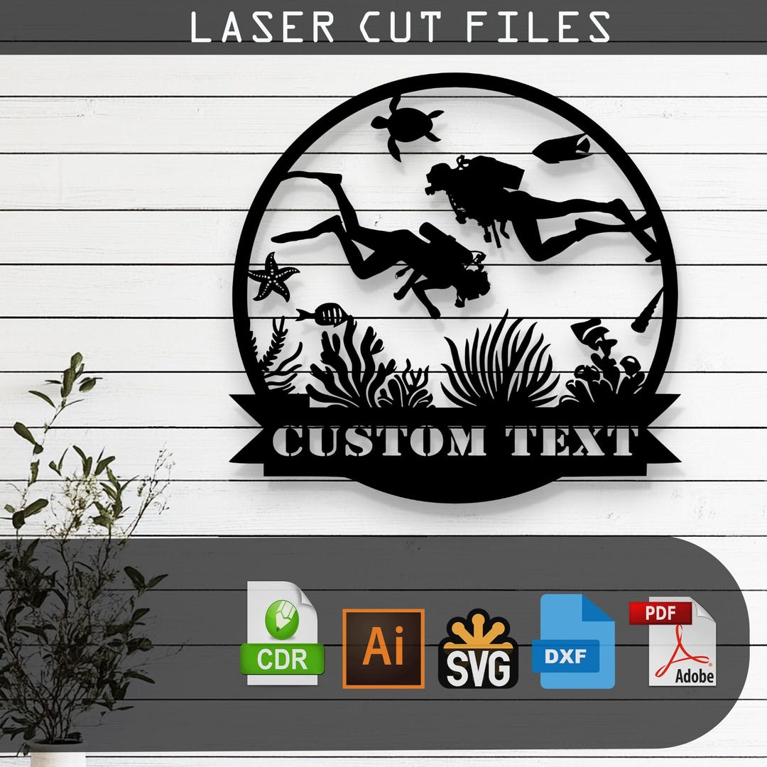 Customizable Couple Scuba Diving Silhouette Laser Cut Vector – SVG, DXF ...