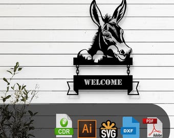 Farm Animal Donkey Welcome Sign Laser Cut Vector Design –SVG, DXF, Ai ...