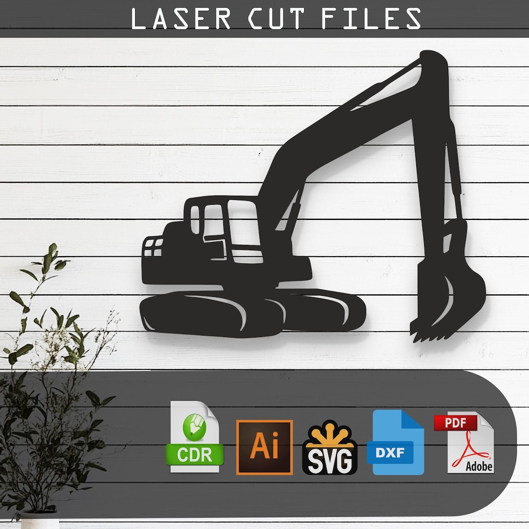 Decorative Excavator Silhouette Laser Cut, Vector Files – SVG, DXF, Ai ...