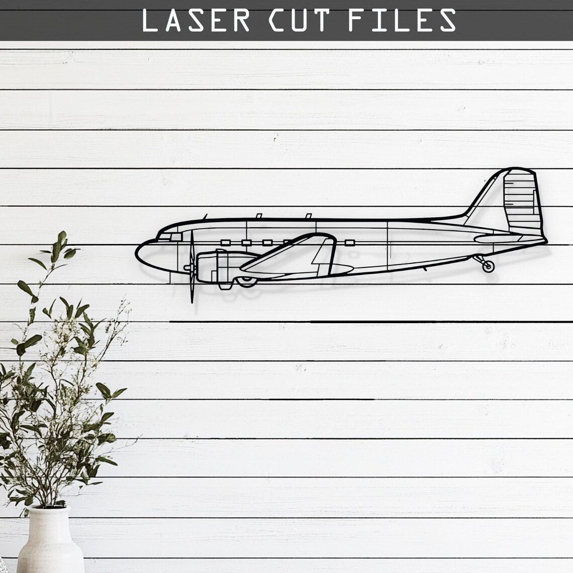 Douglas DC-3 Airplane Silhouette Laser Cut Vector Design SVG, DXF, Pdf ...
