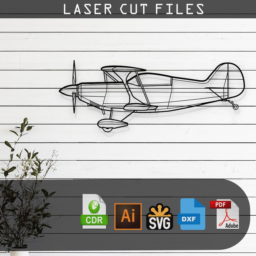 Pitts S-2B Airplane Silhouette Laser Cut Vector Design – SVG, DXF, Ai, Pdf Files Glowforge ...