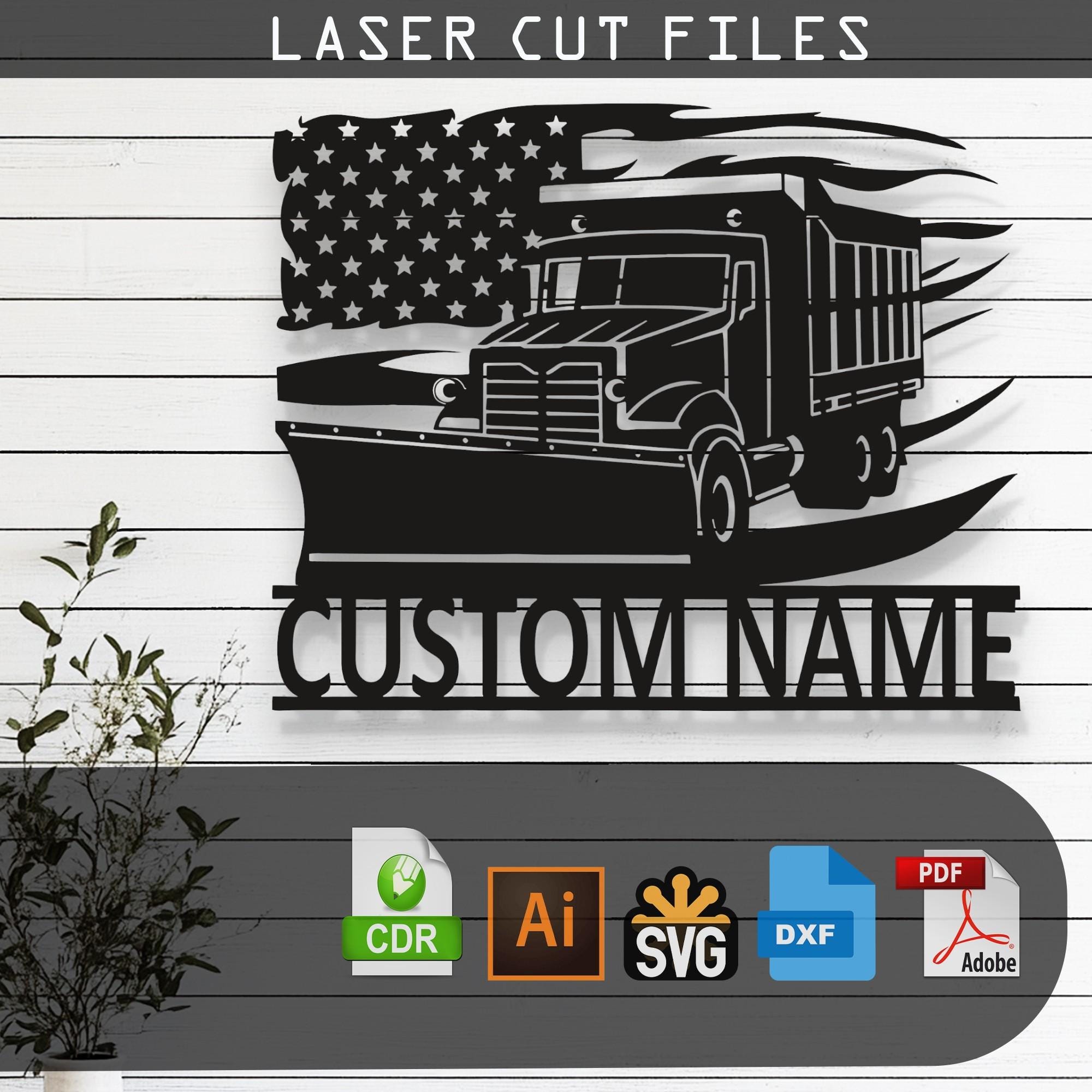 Customizable USA Flag Snow Plow Truck Silhouette Laser Cut Vector – SVG ...