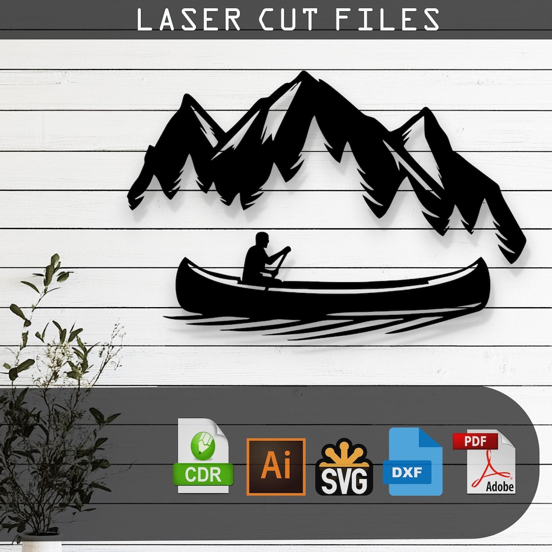 Mountain and Boatman Laser Cut SVG/DXF File | Metal Art Wall Art ...