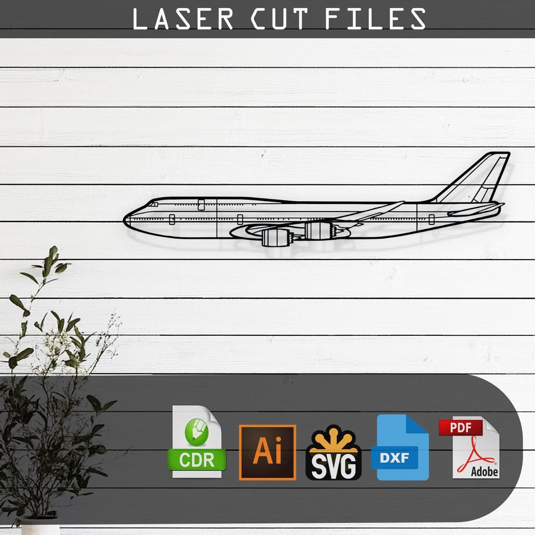 Boeing 747-8 Airplane Silhouette Laser Cut Vector Design – SVG, DXF, Ai ...
