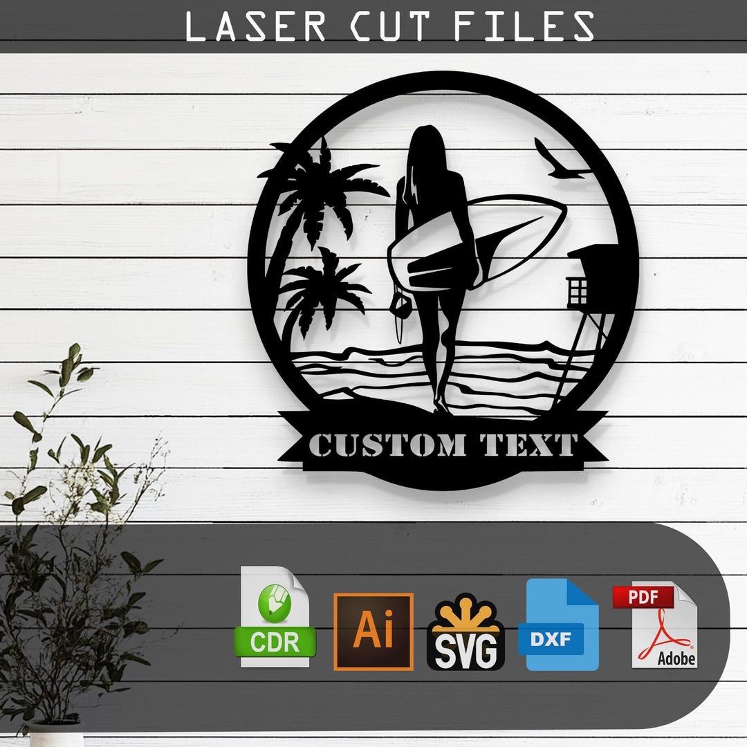 Customizable Surfer Woman Silhouette Laser Cut Vector – SVG, DXF, Ai ...
