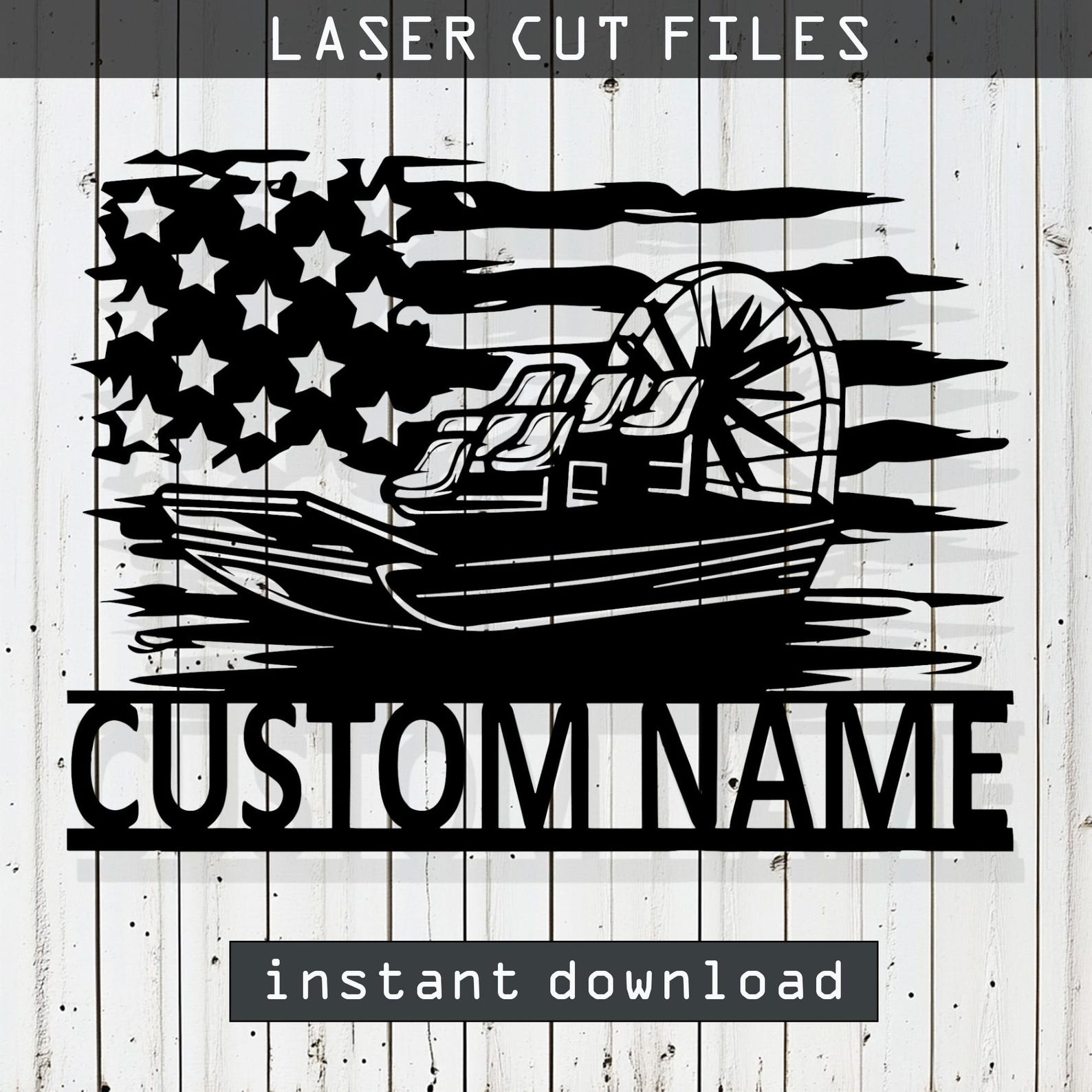 Customizable USA Flag Airboat Silhouette Laser Cut Vector Design – SVG ...