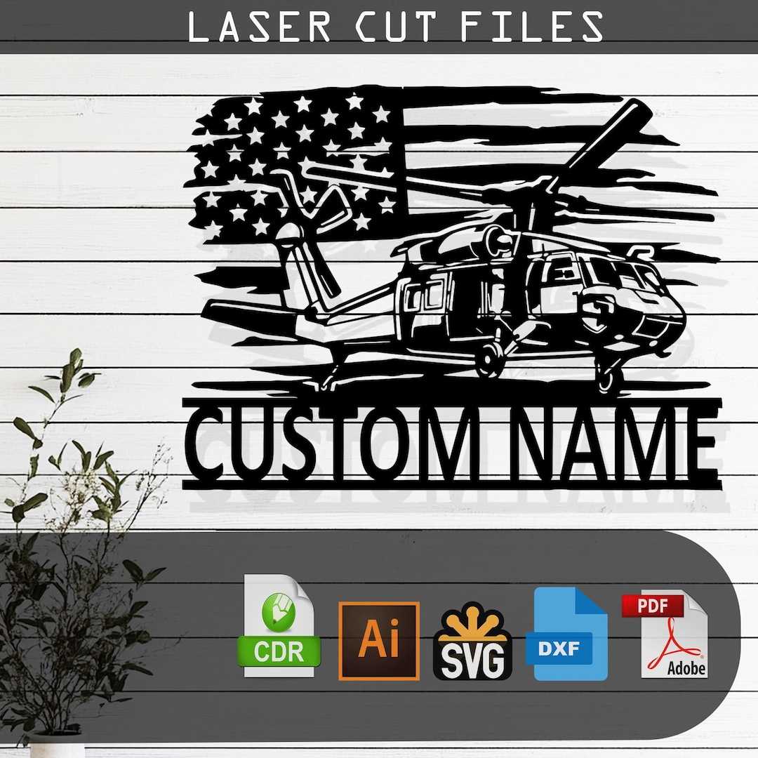 Customizable USA Flag Black Hawk Helicopter Silhouette Laser Cut Vector ...