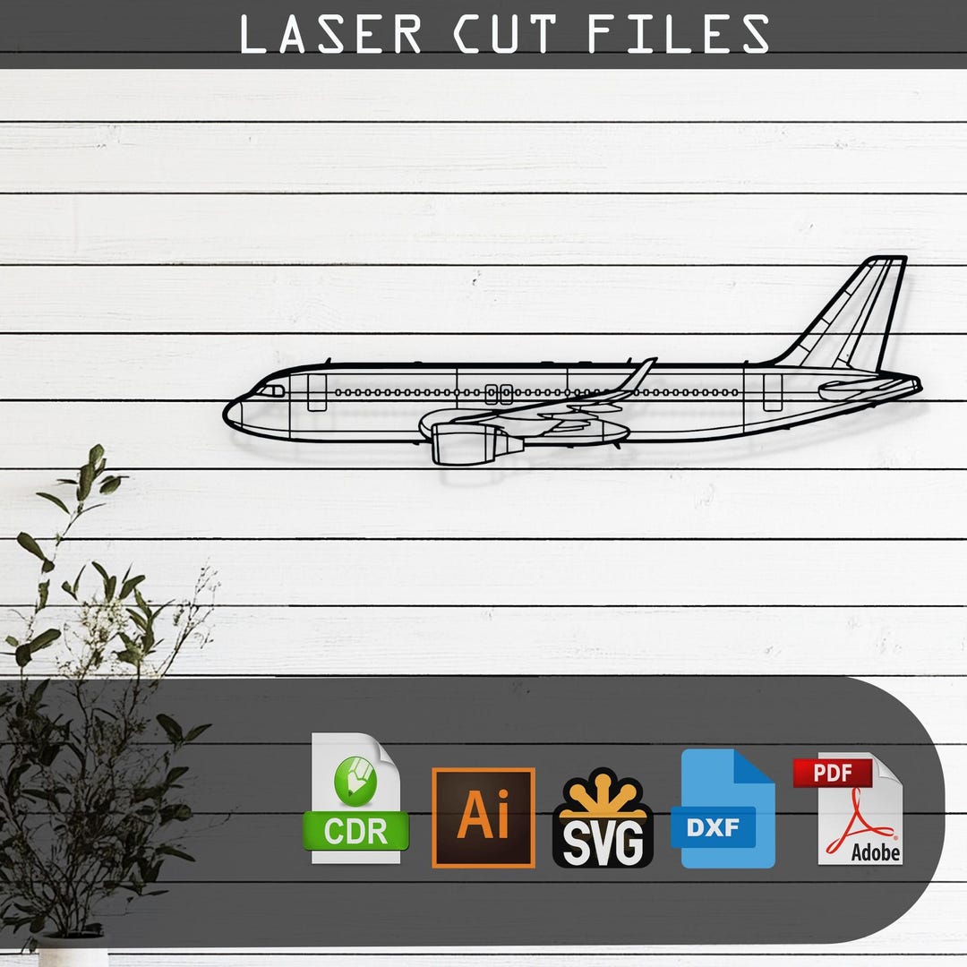 Airbus A320 Airplane Silhouette Laser Cut Vector Design SVG, DXF, Pdf ...