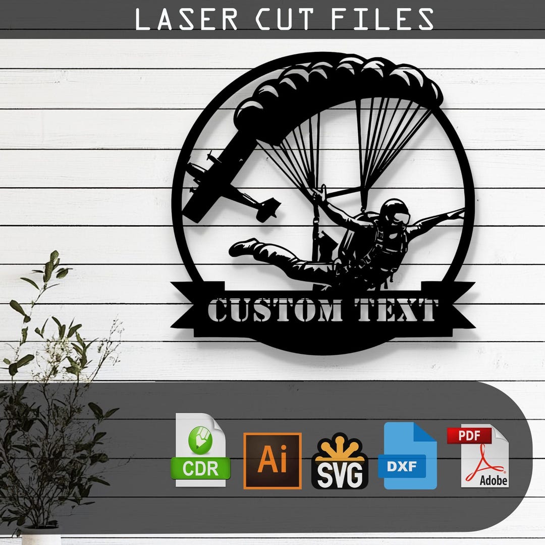 Custom Skydiving SVG, Parachute Name Sign, Extreme Sport Laser Cut File ...