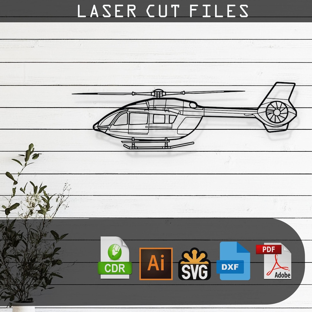 H145 Helicopter Silhouette Laser Cut Vector Design SVG, DXF, Pdf Files ...