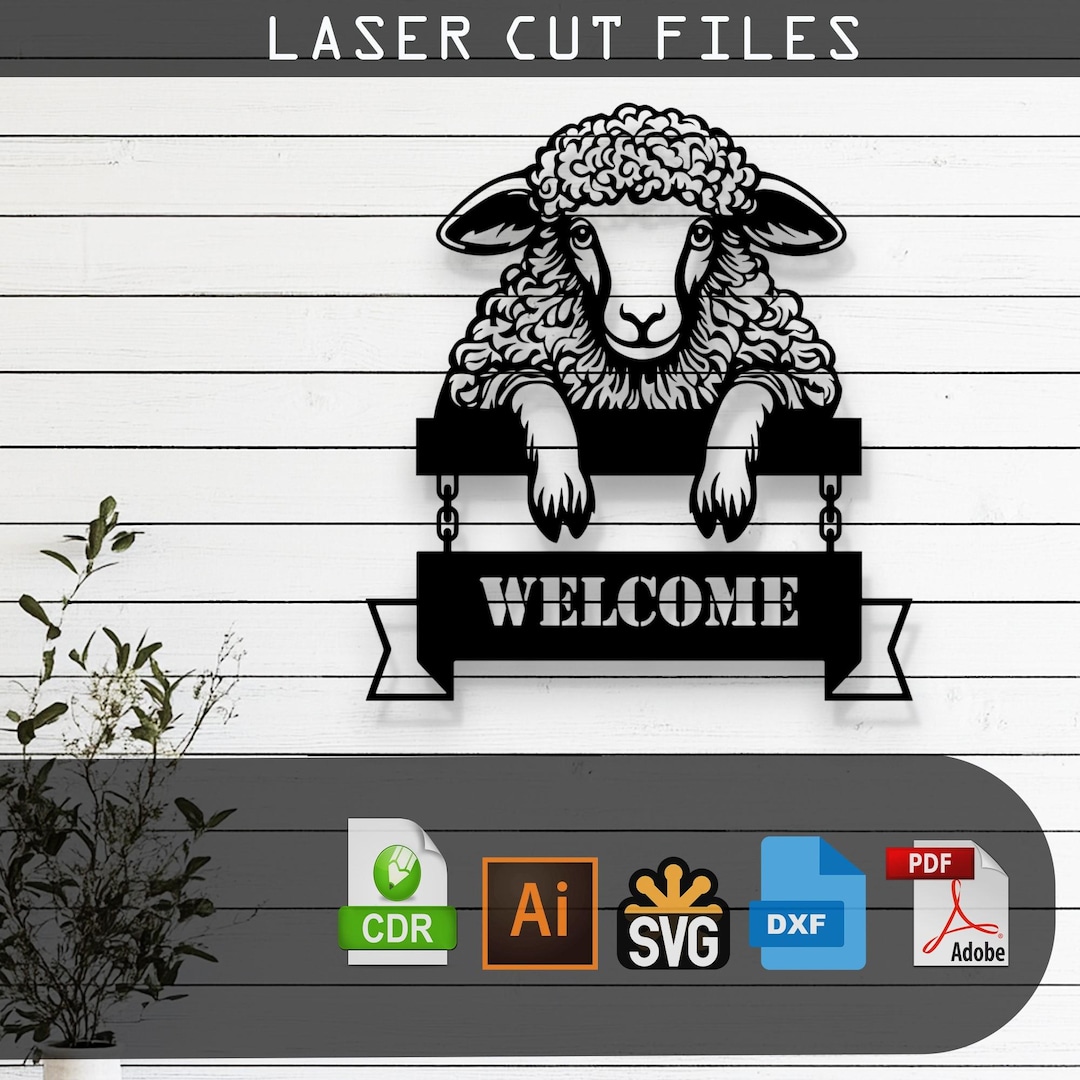 Farm Animal Sheep Welcome Sign Laser Cut Vector Design –SVG, DXF, Ai ...