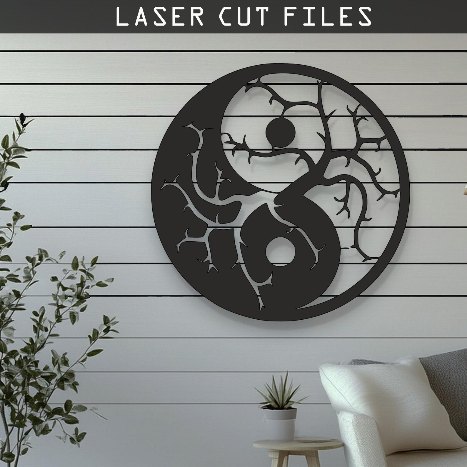 Tree Branch Ying Yang Laser Cut Vector Design –SVG, DXF, Pdf Files for ...