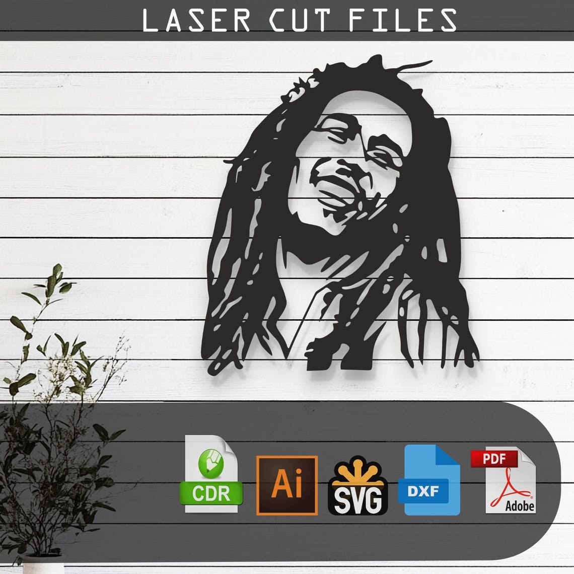 Bob Marley Silhouette Laser Cut Vector Design – SVG, DXF, Ai, Pdf Files ...