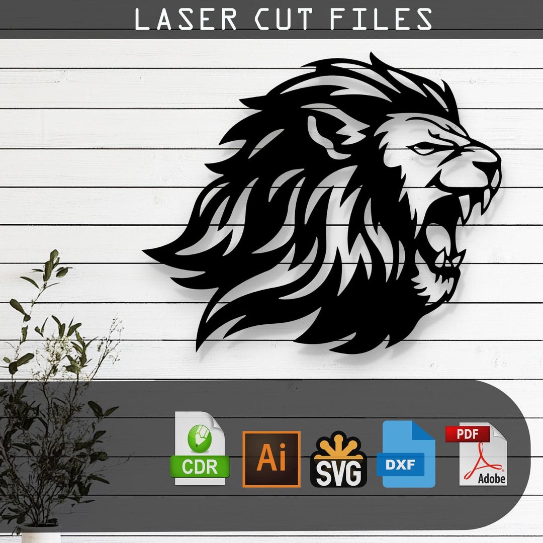 Lion Laser Cut SVG/DXF File | Metal Art Wall Art, Engraving Decal ...