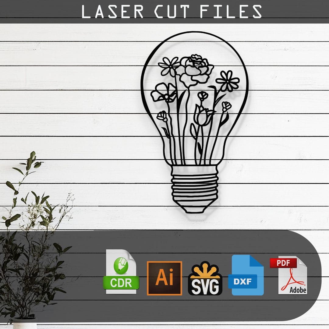 Minimalist Floral Light Bulb Laser Cut, Vector Files – SVG, DXF, Ai ...