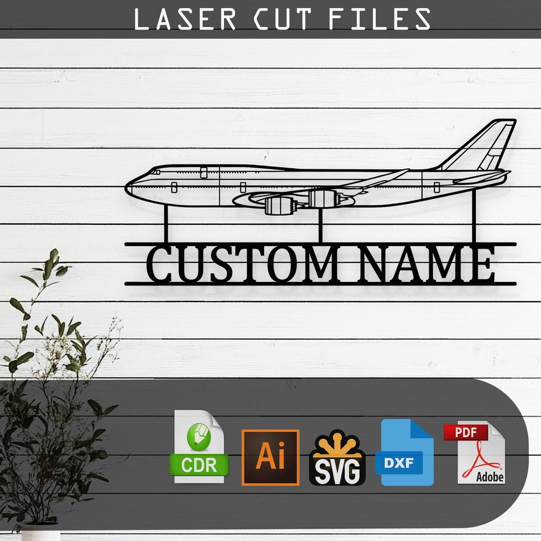 Custom 747-8 Jumbo Jet Silhouette - Svg Dxf AI Pdf CDR EPS - Laser Cut ...