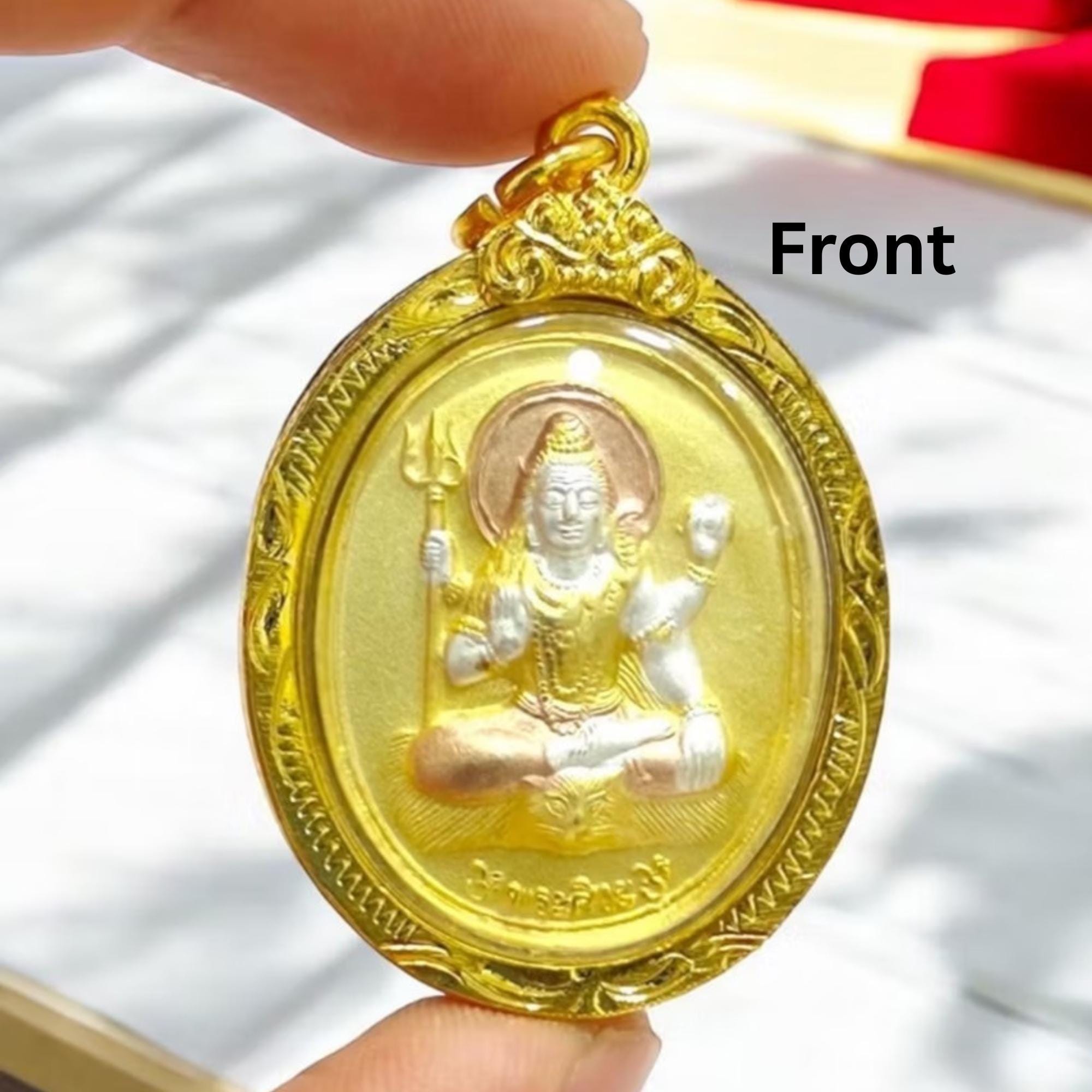Hindu Pendant: Lord Shiva & Goddess Parvati, Powerful 3K Gold Amulet ...