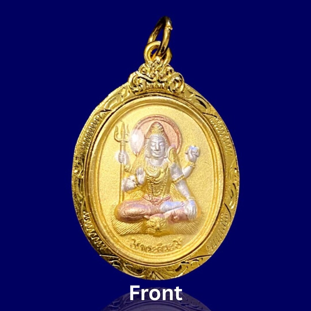 Hindu Pendant: Lord Shiva & Goddess Parvati, Powerful 3K Gold Amulet ...