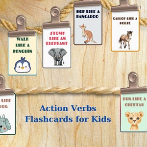 Action Verbs Flashcards for Kids – Fun Animal-themed Movement Cards ...