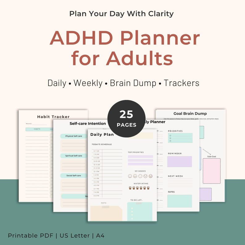 ADHD Planner for Adults | Daily, Weekly, Budget (PDF Download A4/US Letter) - Etsy