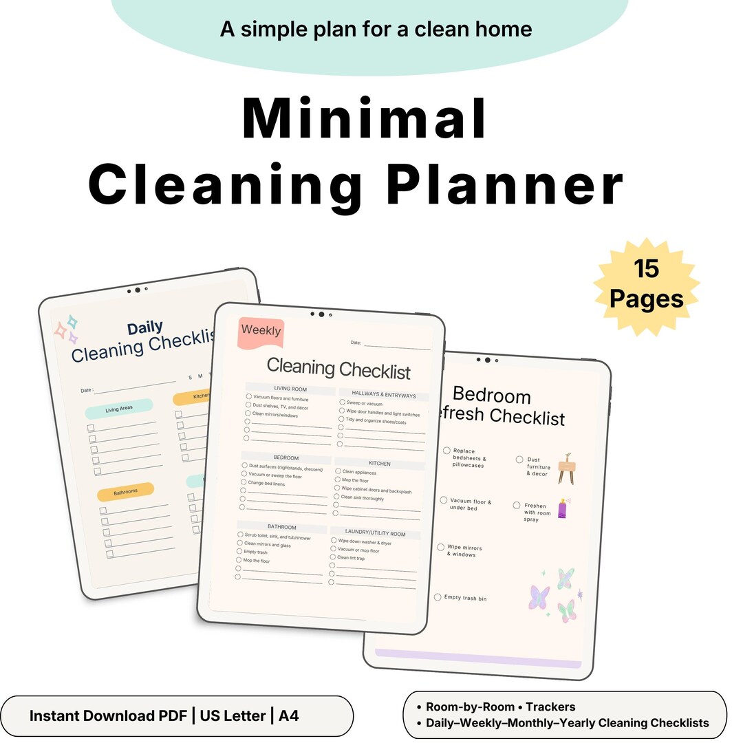 Printable Cleaning Planner | Minimal Cleaning Checklist & Schedule ...