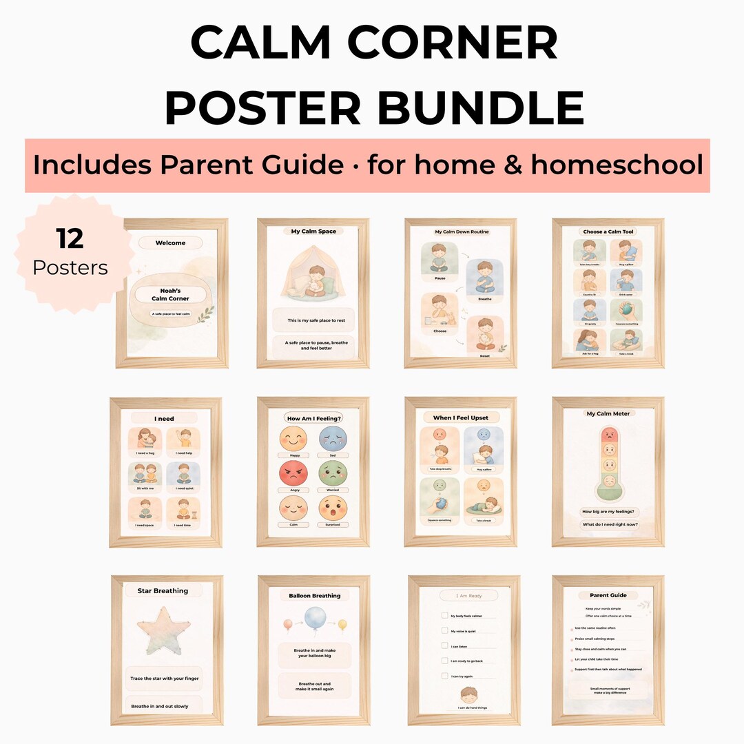 Calm Corner Poster Bundle | Kids Feelings, Breathing Tools (digital ...