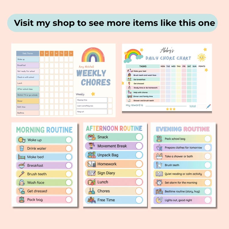 Kids Visual Routine Bundle: Morning, After School and Bedtime Charts - Etsy