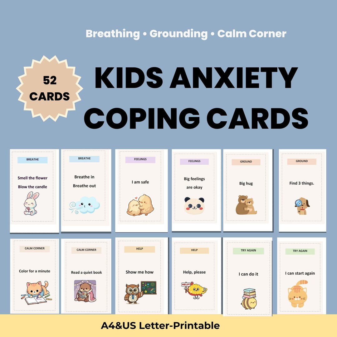 Kids Anxiety Coping Cards, Calm Down Strategies, Feelings, Breathing ...