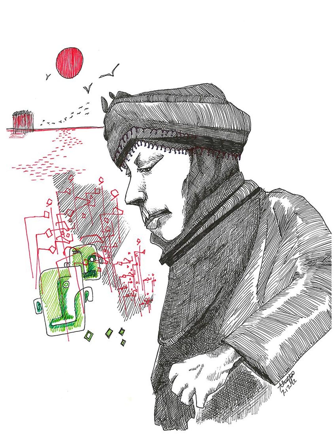 8.5x11 in Original Drawing, Iraq Indigenous People, Iraqi Marshes, Wet ...