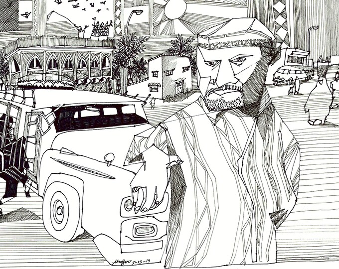 11x16in Original Iraqi Art, Iraqi Cab Driver, Iraqi Culture, Taxi ...