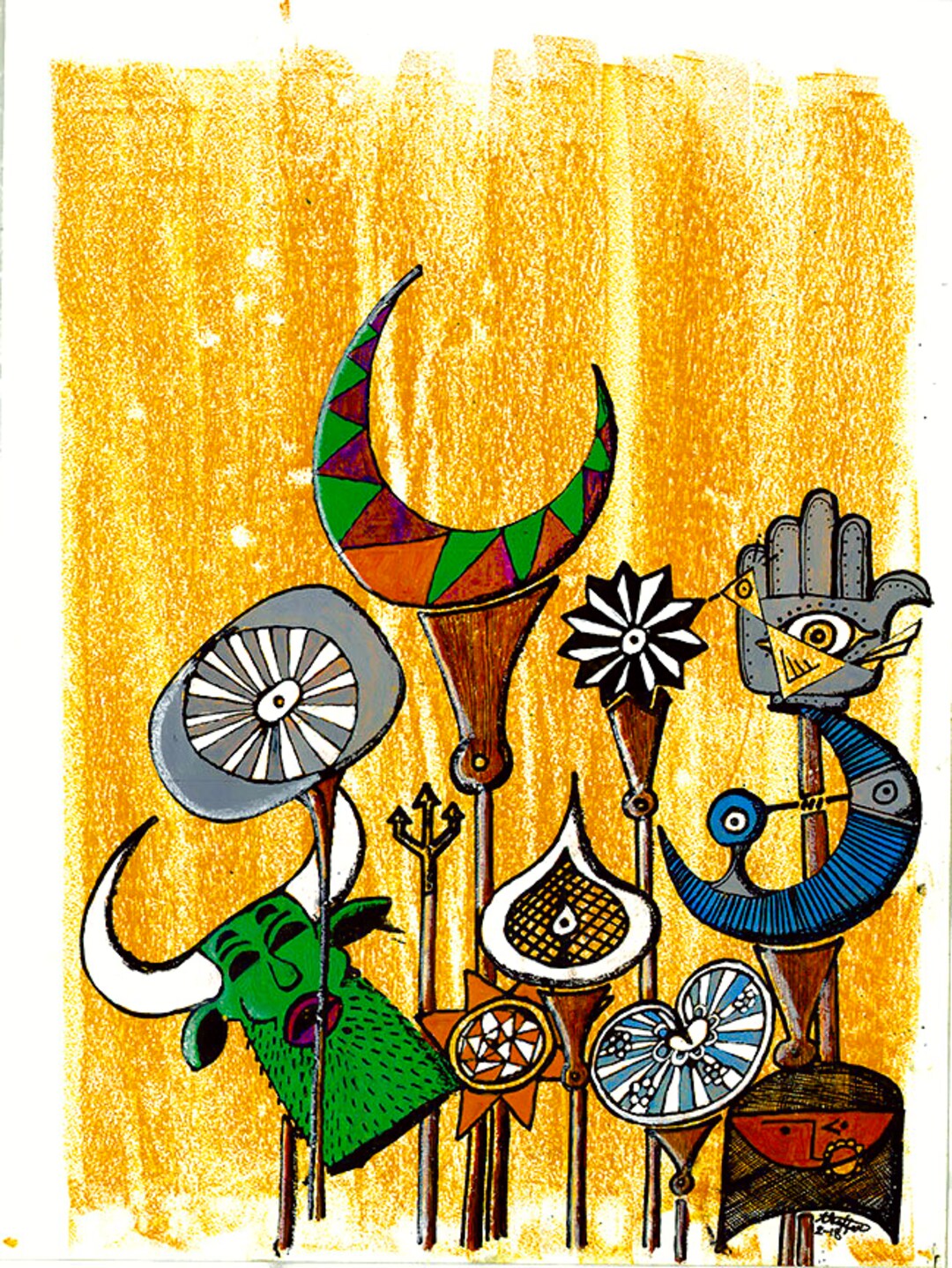 Original 18x24in Art,ethnic Rituals, Ethnic Symbols, Iraqi Culture ...