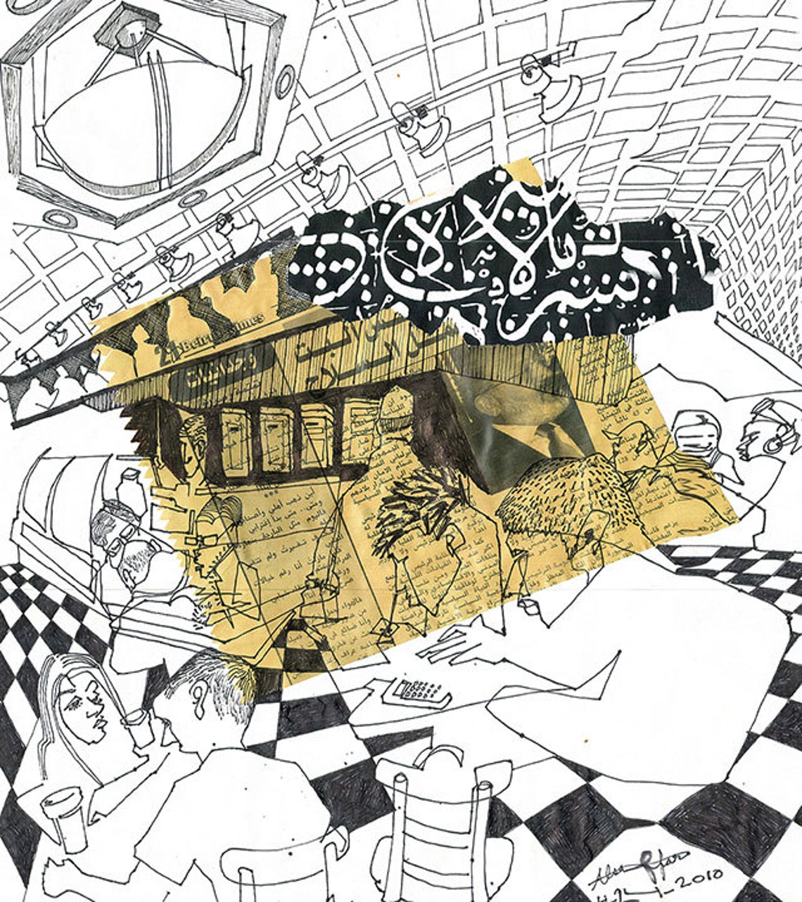 16x20 in Original,burbank Cafe,collage Arabic Art,collage,contemporary ...