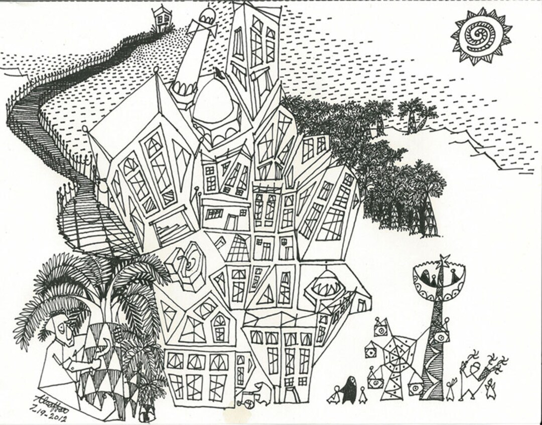 11x14 in Original, Abstract Baghdad, Iraqi Culture, Line Drawing ...