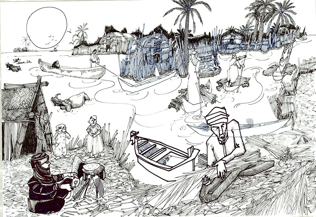 Original 13x19in Art, Arab Marshes, Iraqi Art, Indigenous People, Iraqi ...