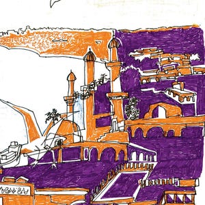 13X19 in Original Drawing, Baghdad, Iraq, Tigris River/iraq, Cityscape ...