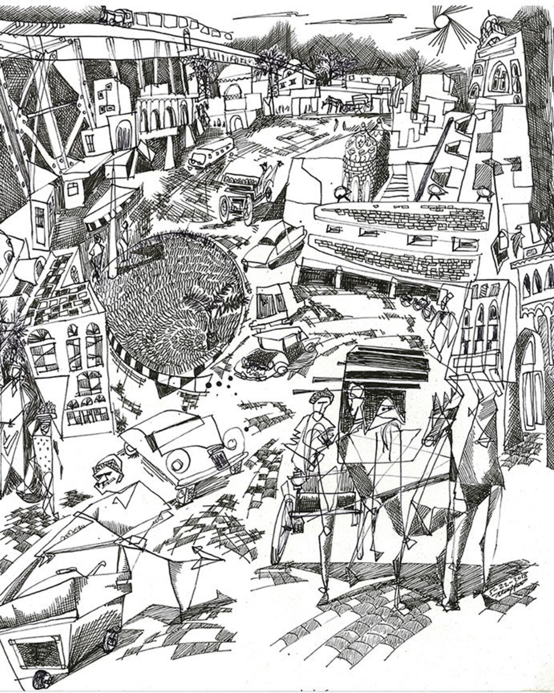 11x14 in Original, Sketch, Baghdad in Fifties, Baghdad City, Iraq, Line ...