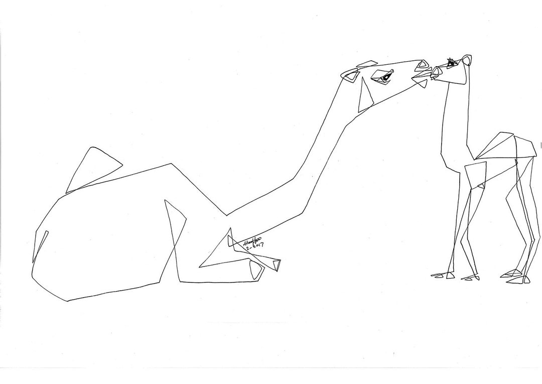 18x24 in Original,newly Born Baby Camel, Middle East, Line Drawing ...
