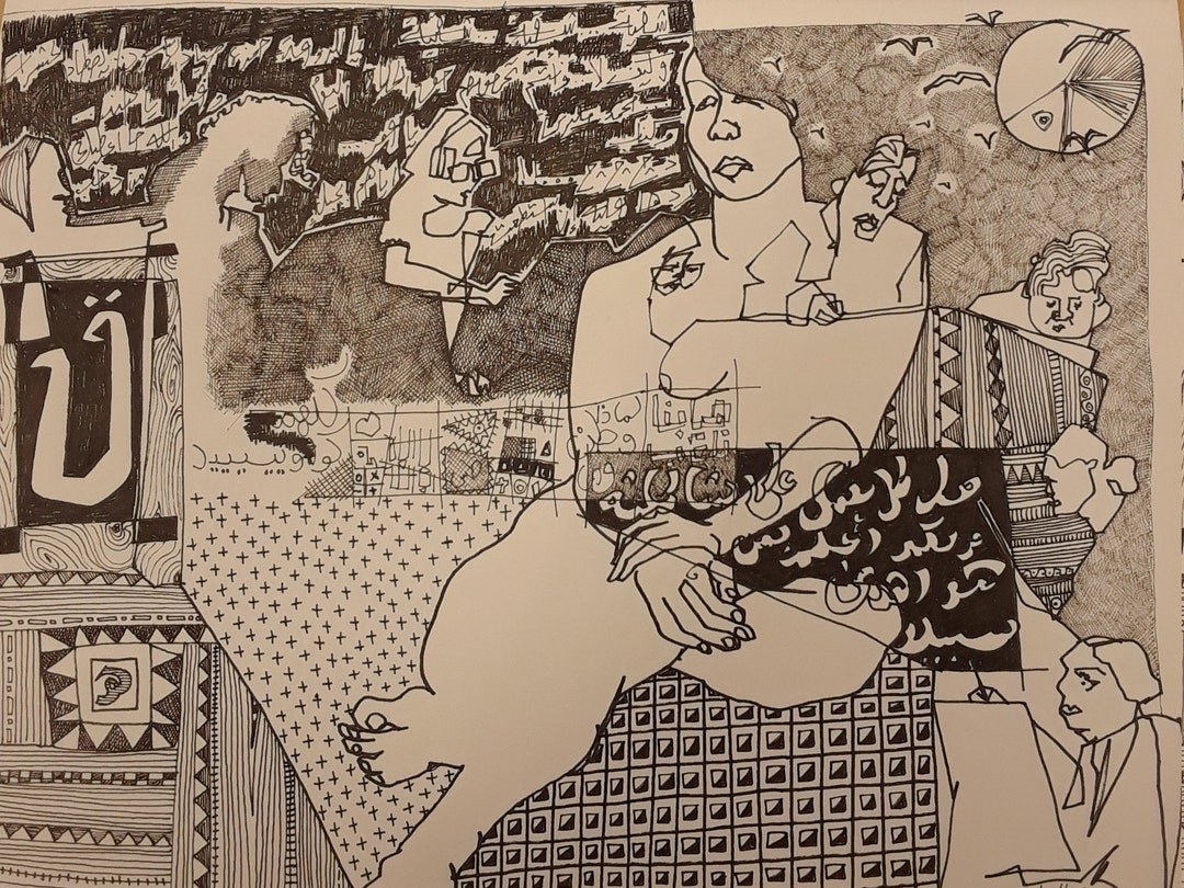 11x14 in Original,figure Drawing,contemporary Iraqi Art,figure Drawing ...