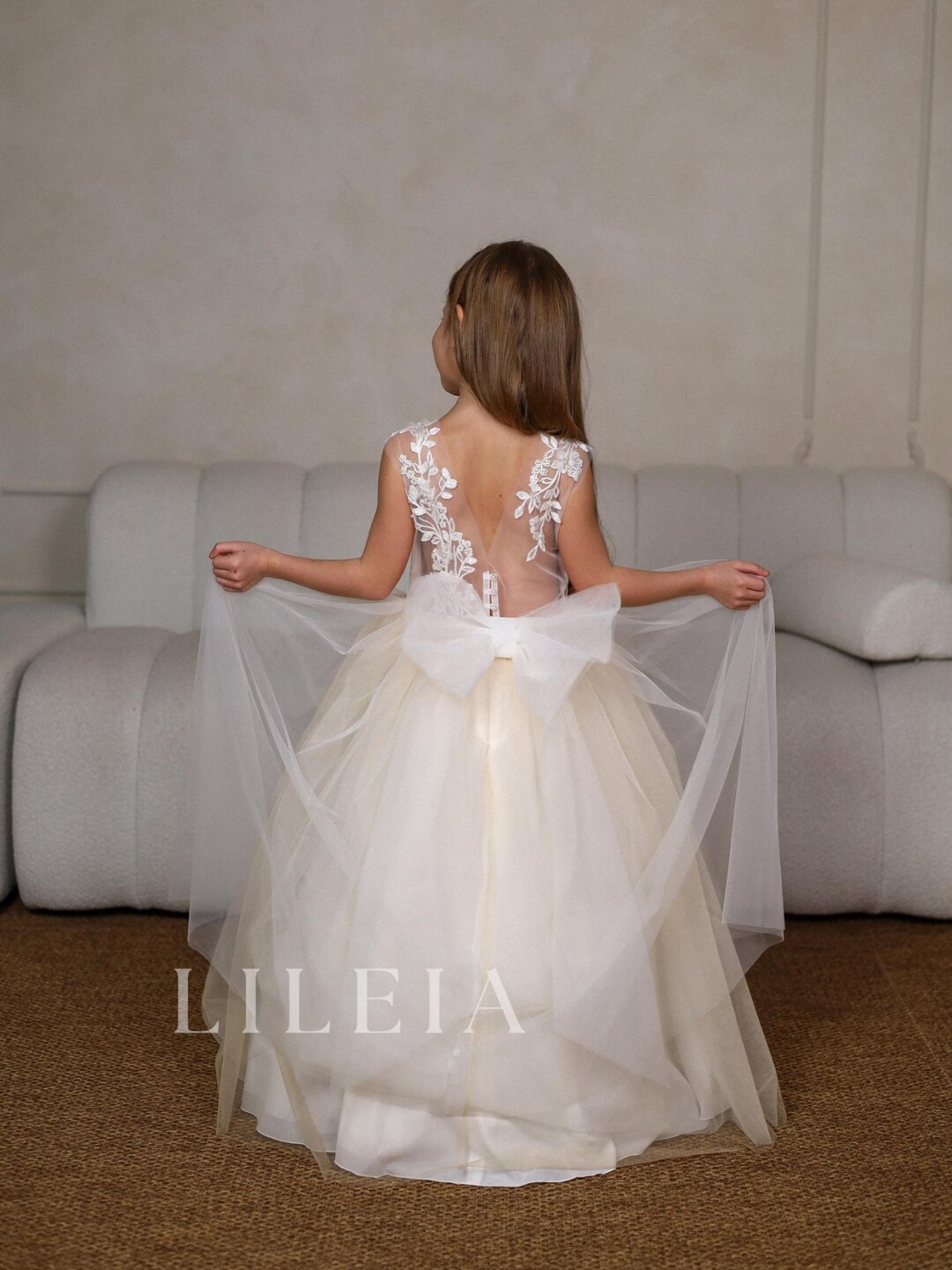 Handmade Beige Flower Girl Dress, Sparkling Lace Tutu - Etsy