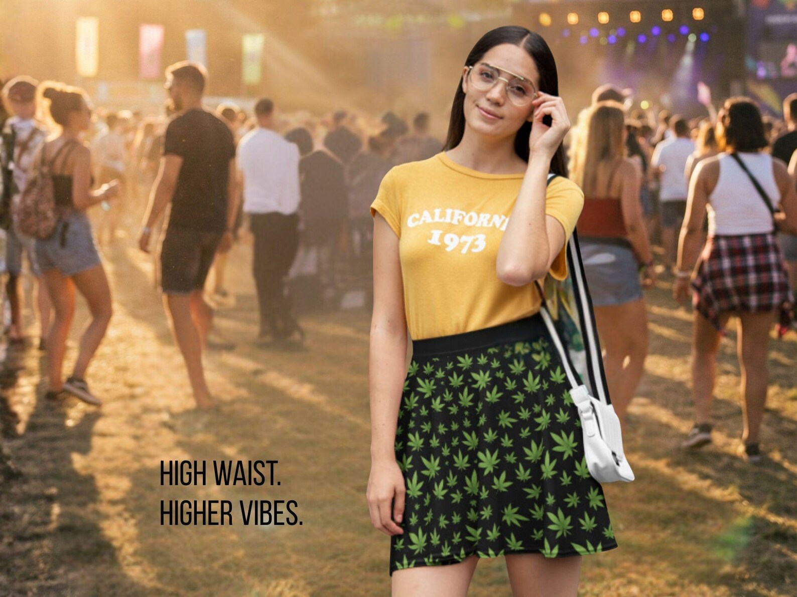 Weed Skater Skirt, High Waisted Festival Outfit, 420 Clothing, Stoner ...