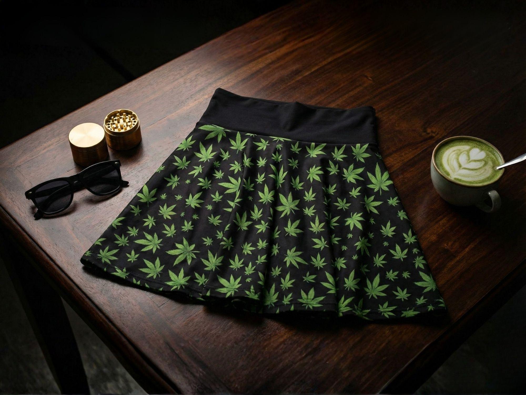 Weed Skater Skirt, High Waisted Festival Outfit, 420 Clothing, Stoner ...