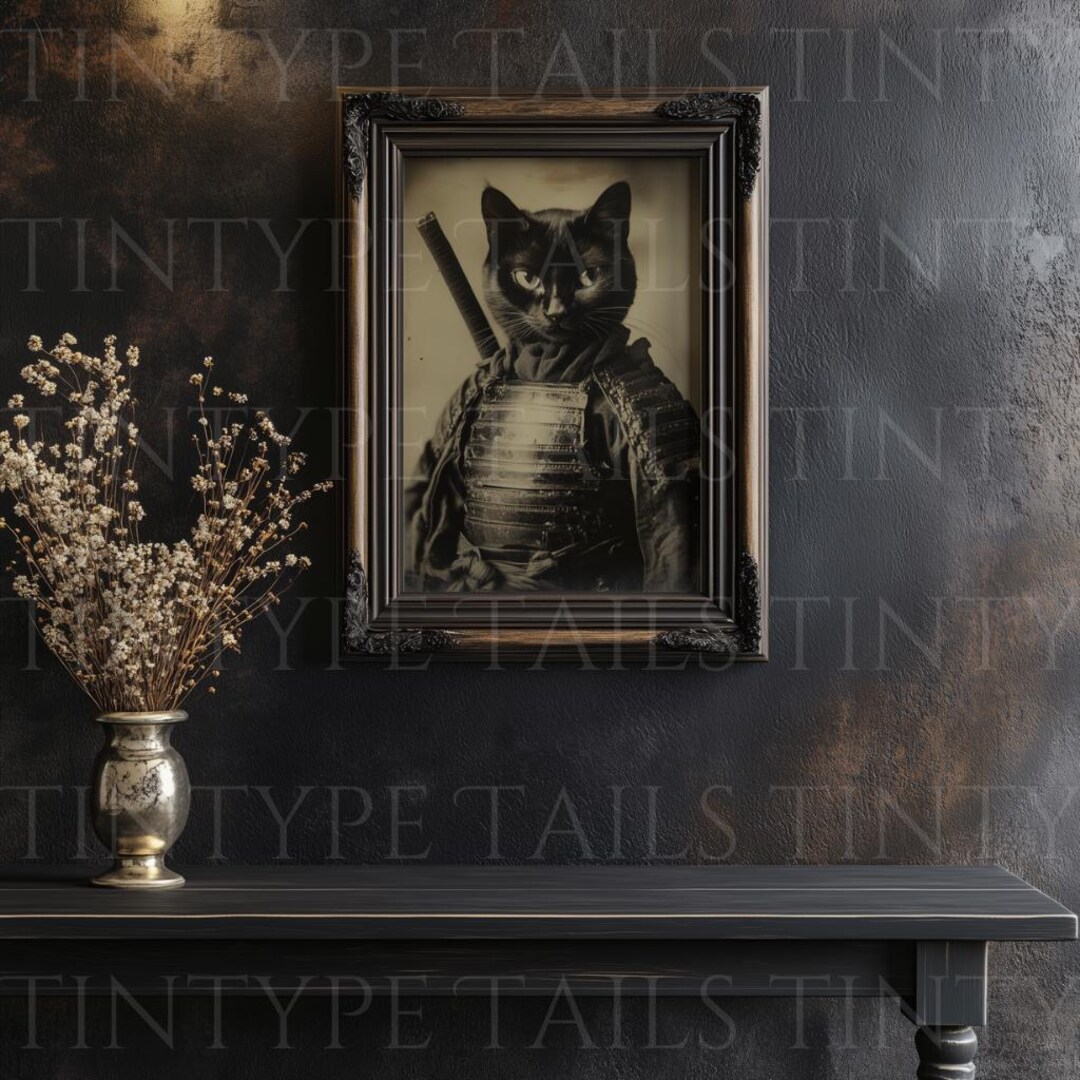 Vintage Samurai Cat Print: Sepia Feline Warrior Portrait - Etsy